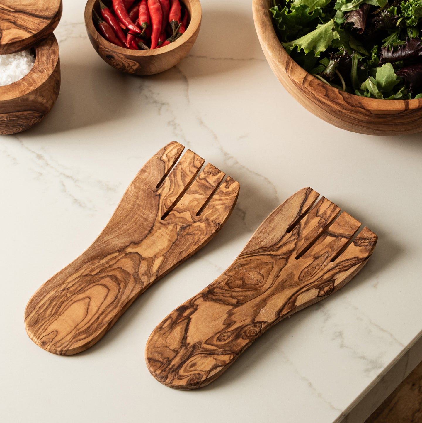 Olive Wood Salad Hand Servers – Portuguese Treasures